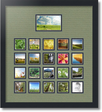 18x20 Satin Black collage picture frame 21 opening Basil and Black mat